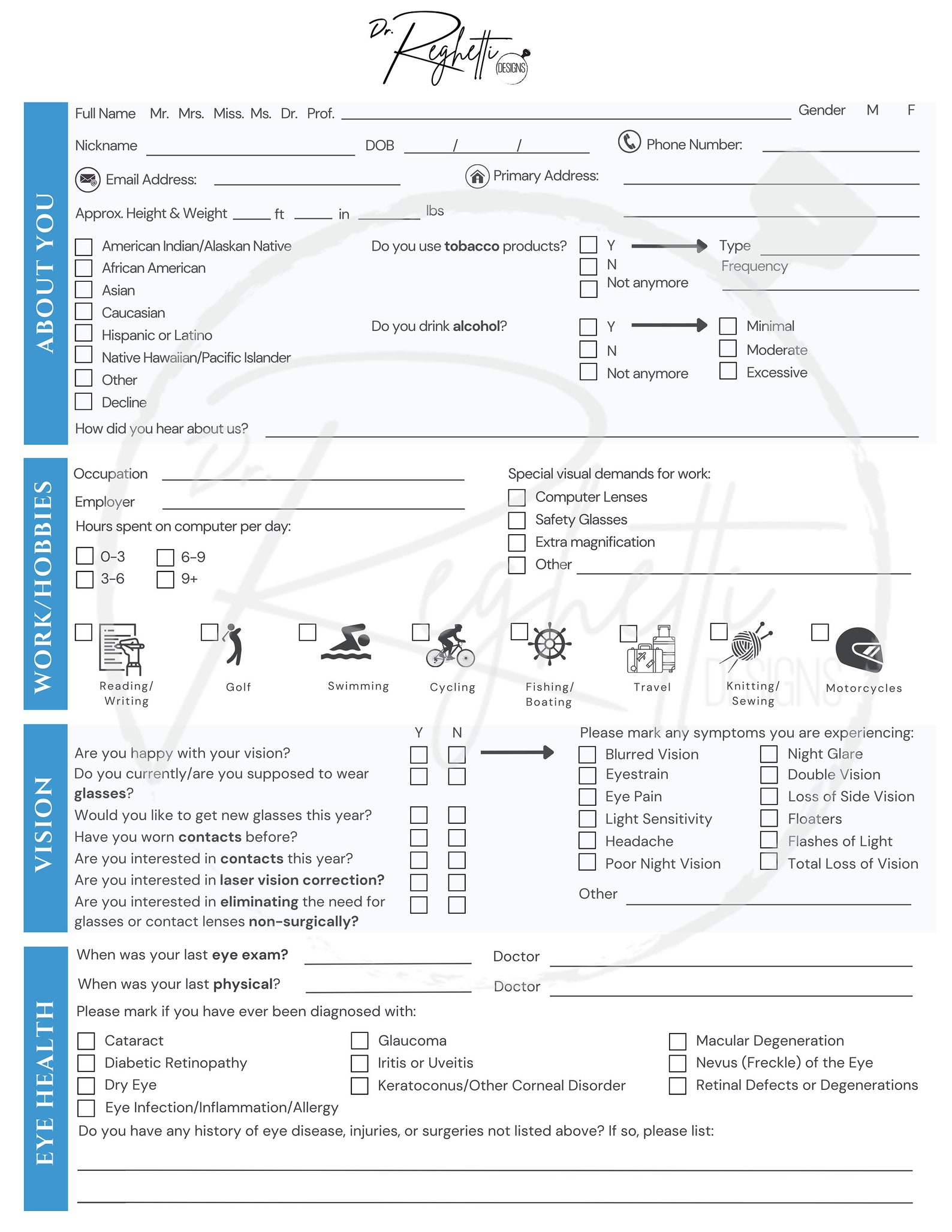 Condensed Intake Form With Pretesting Section - Etsy