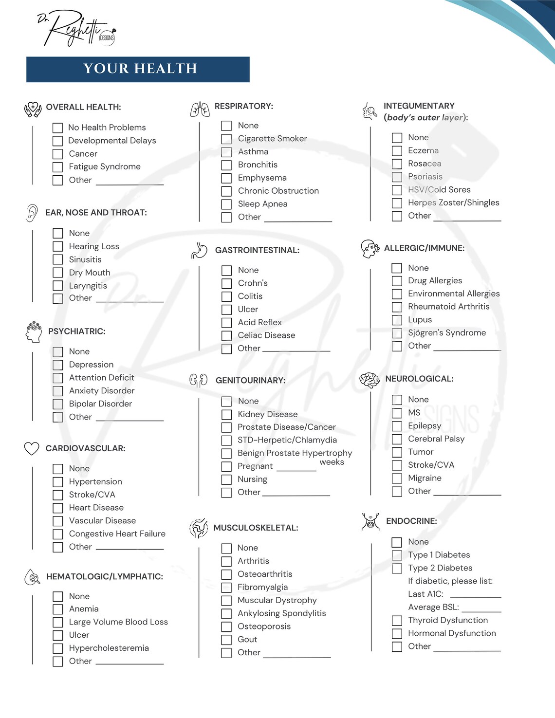 Comprehensive Intake Form for Optometrists - Etsy