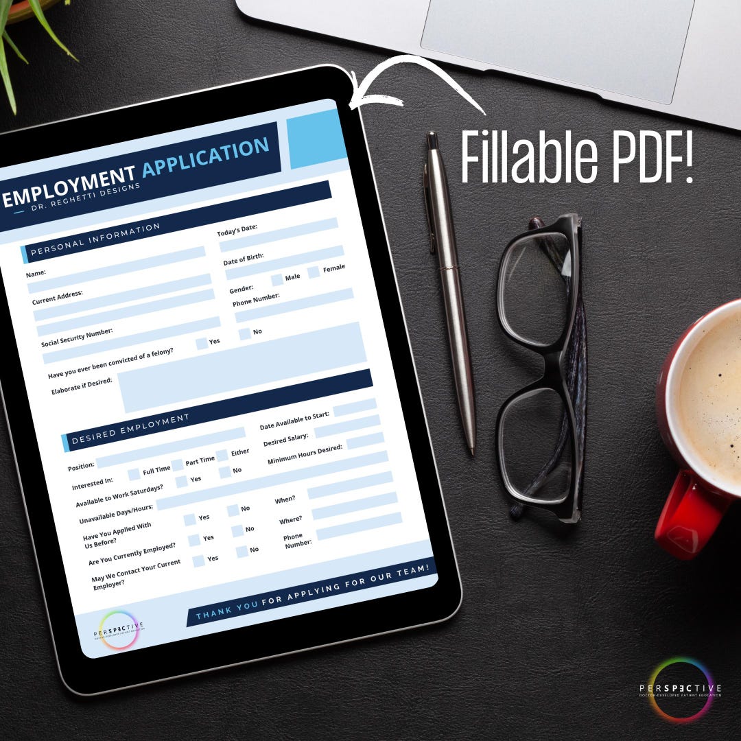 Fillable PDF Version of Optometry Office Employment Application - Etsy