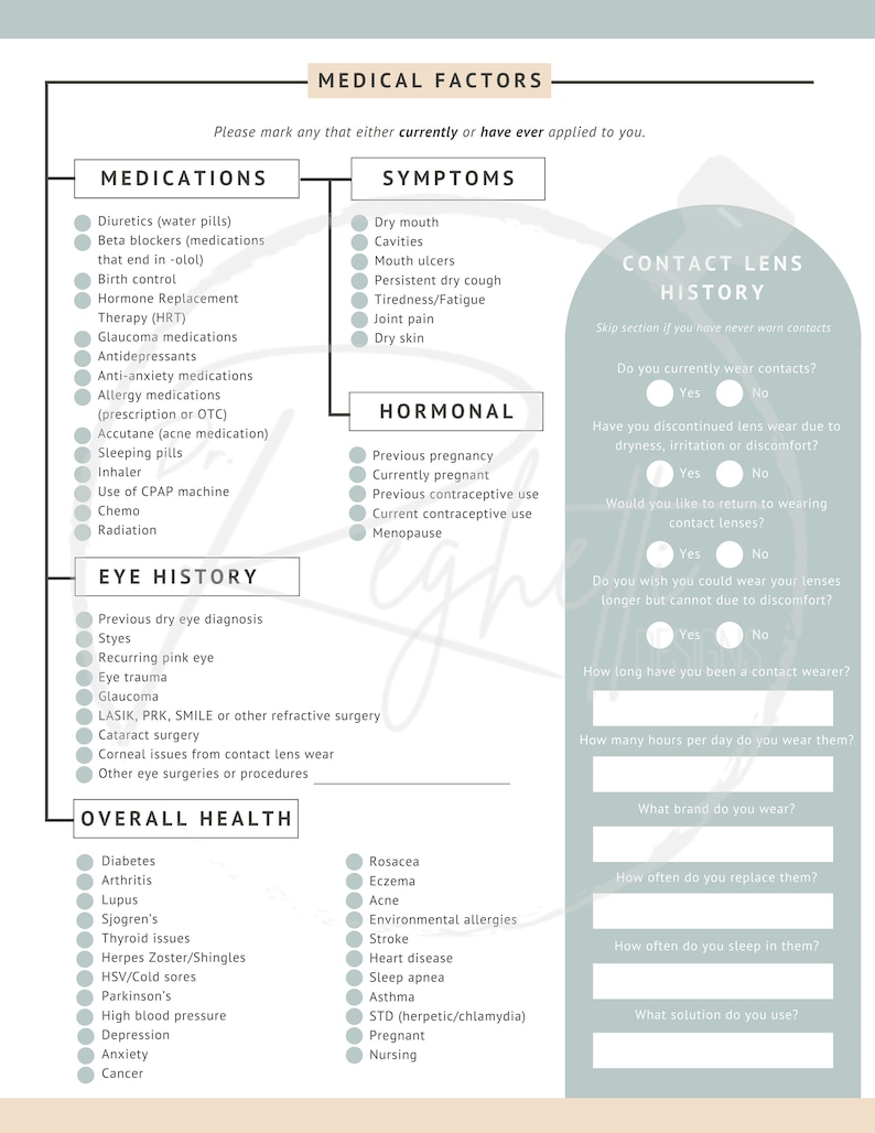 Dry Eye Patient Intake Form - Etsy
