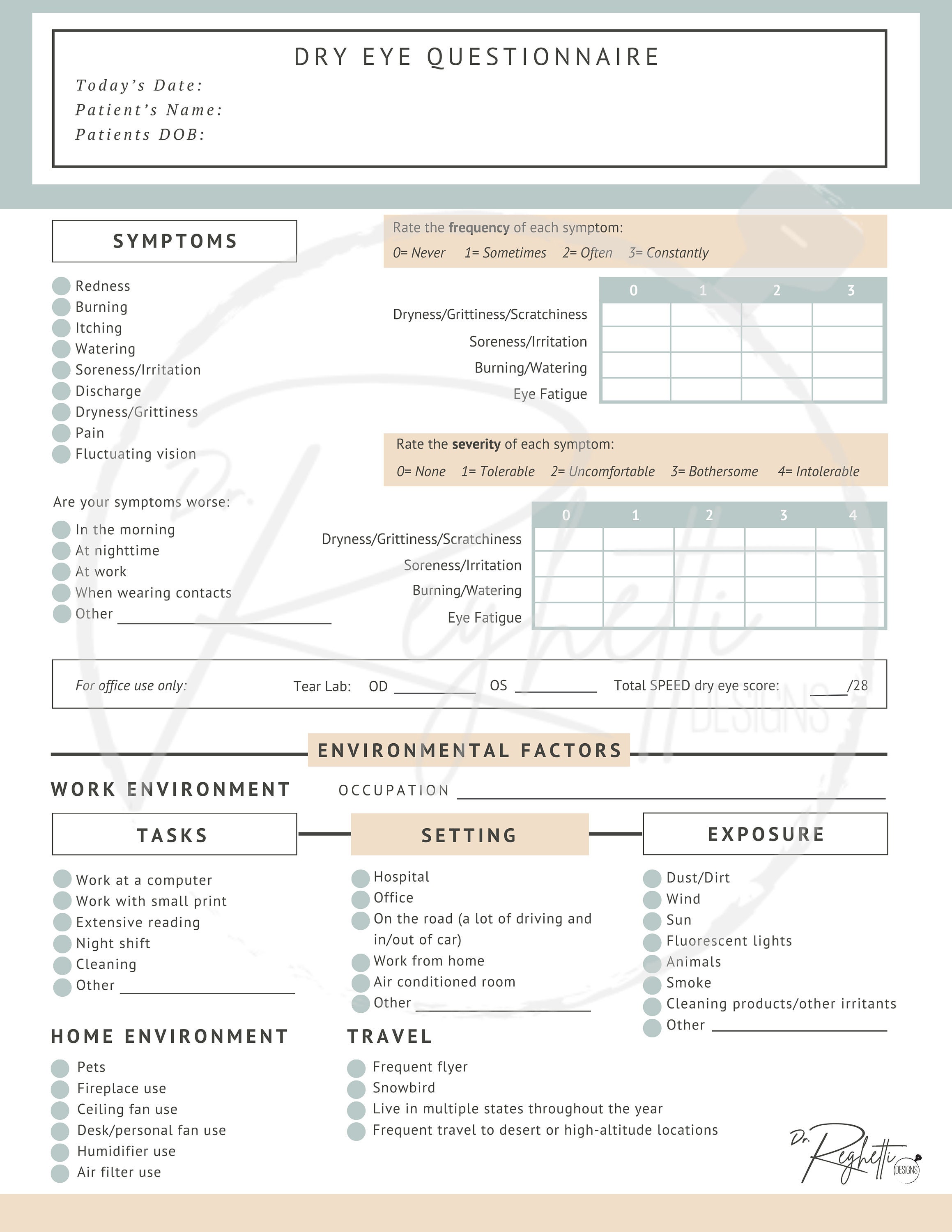 Dry Eye Patient Intake Form - Etsy