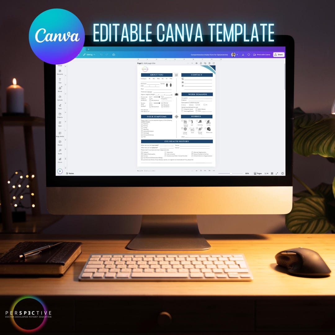 Editable Canva Template - Comprehensive Intake Form for Optometrists - Etsy