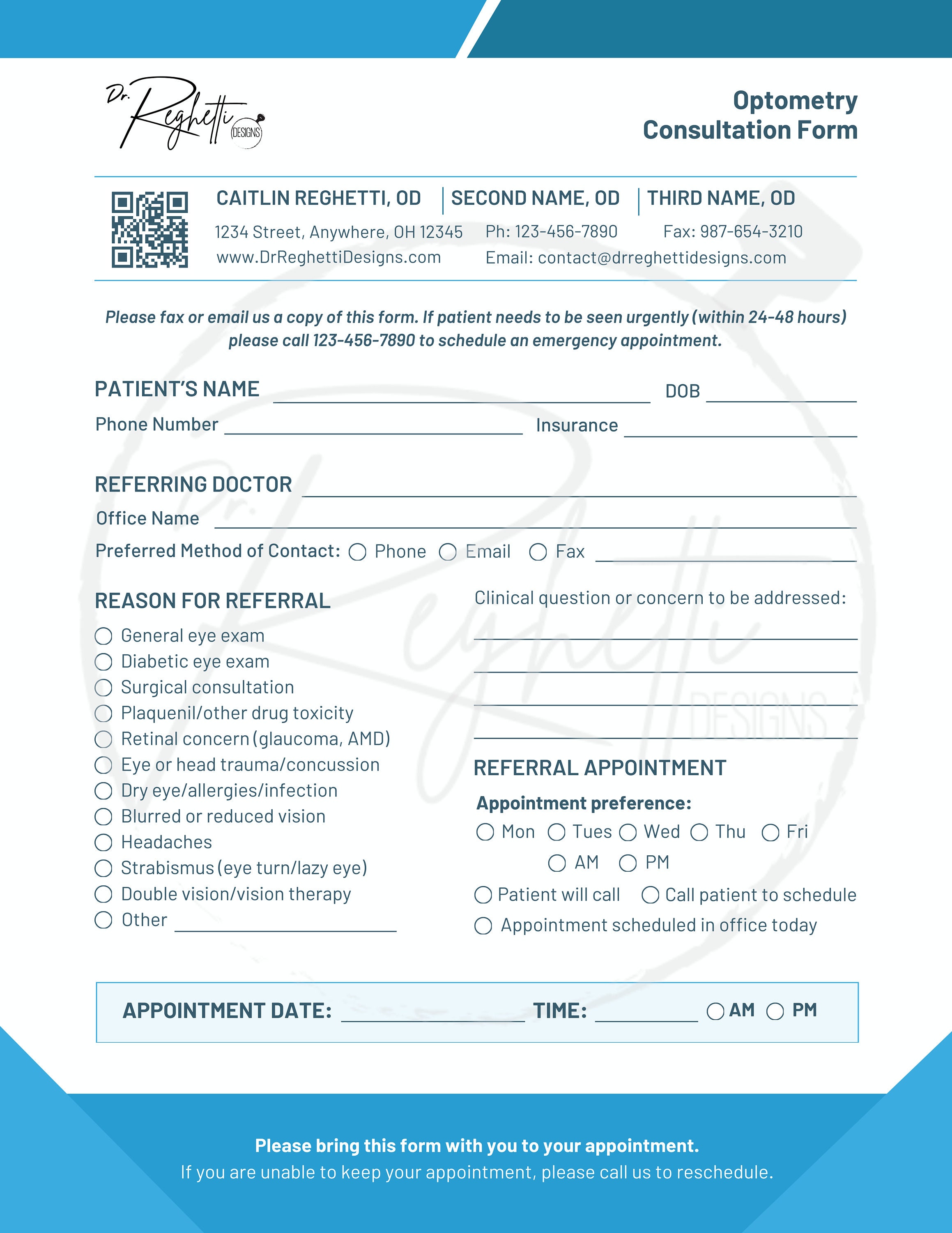 Optometry Consultation Form for Doctors - Etsy