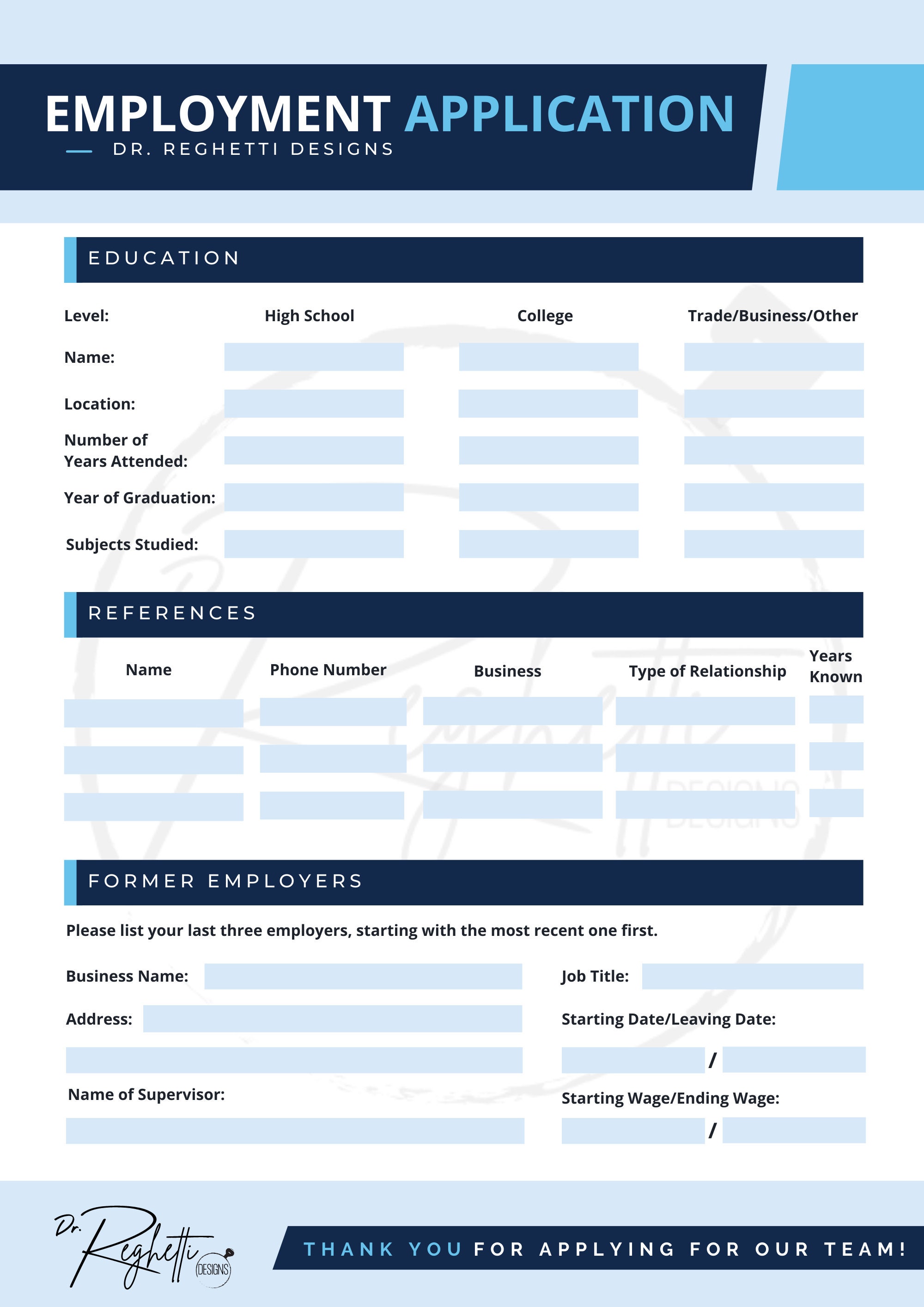 Optometry Office Employment Application - Etsy