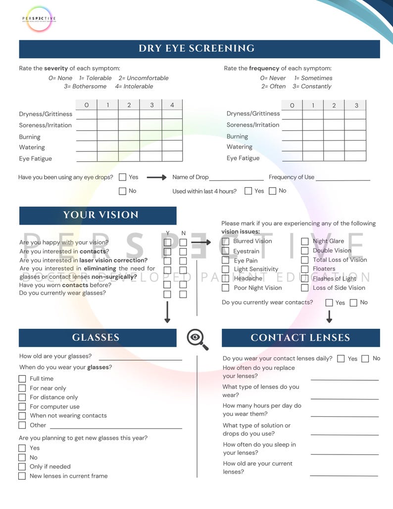 Comprehensive Intake Form for Optometrists - Etsy