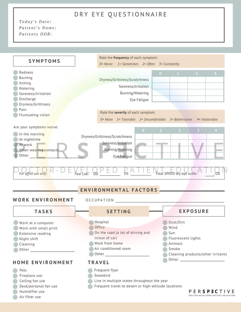 Dry Eye Patient Intake Form - Etsy
