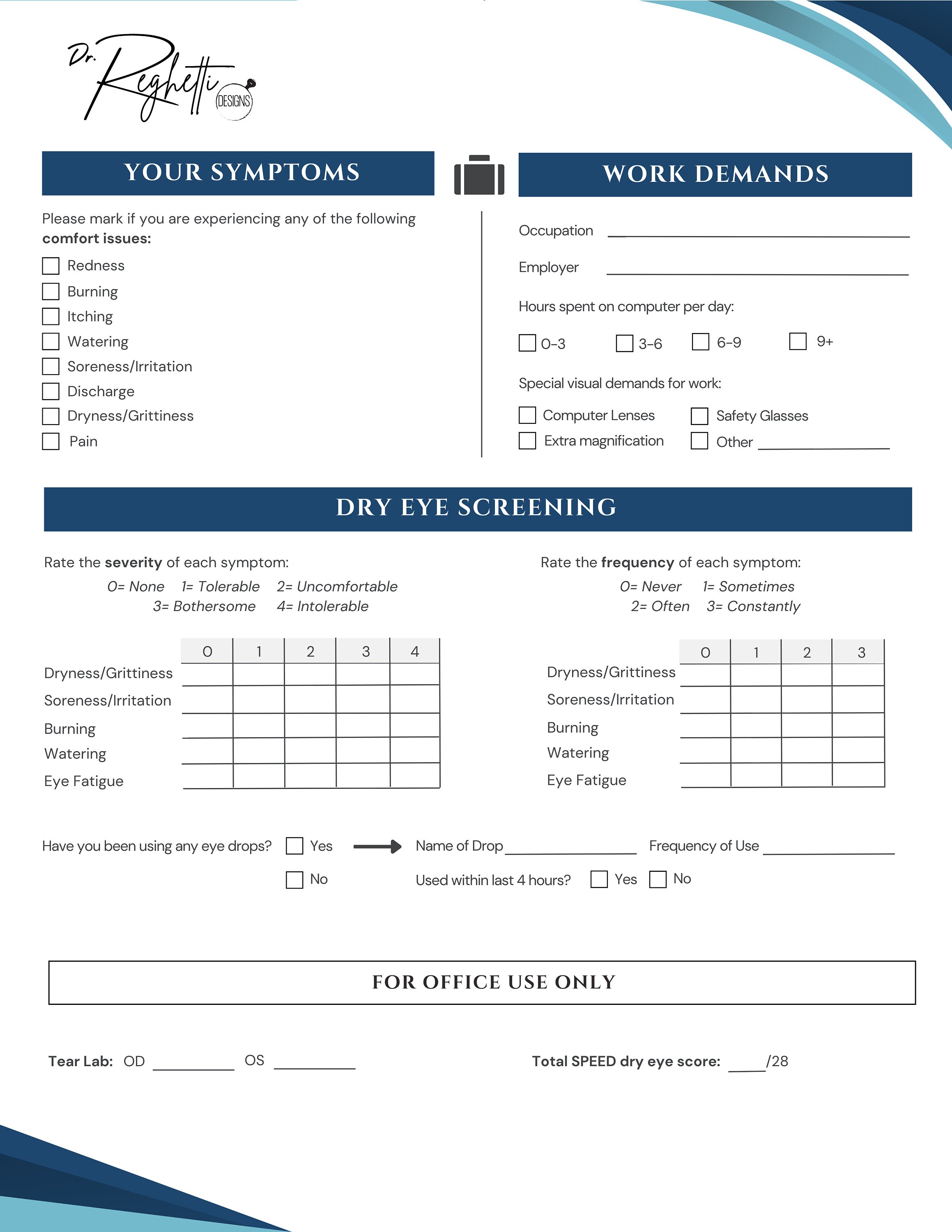 Comprehensive Intake Form for Optometrists - Etsy