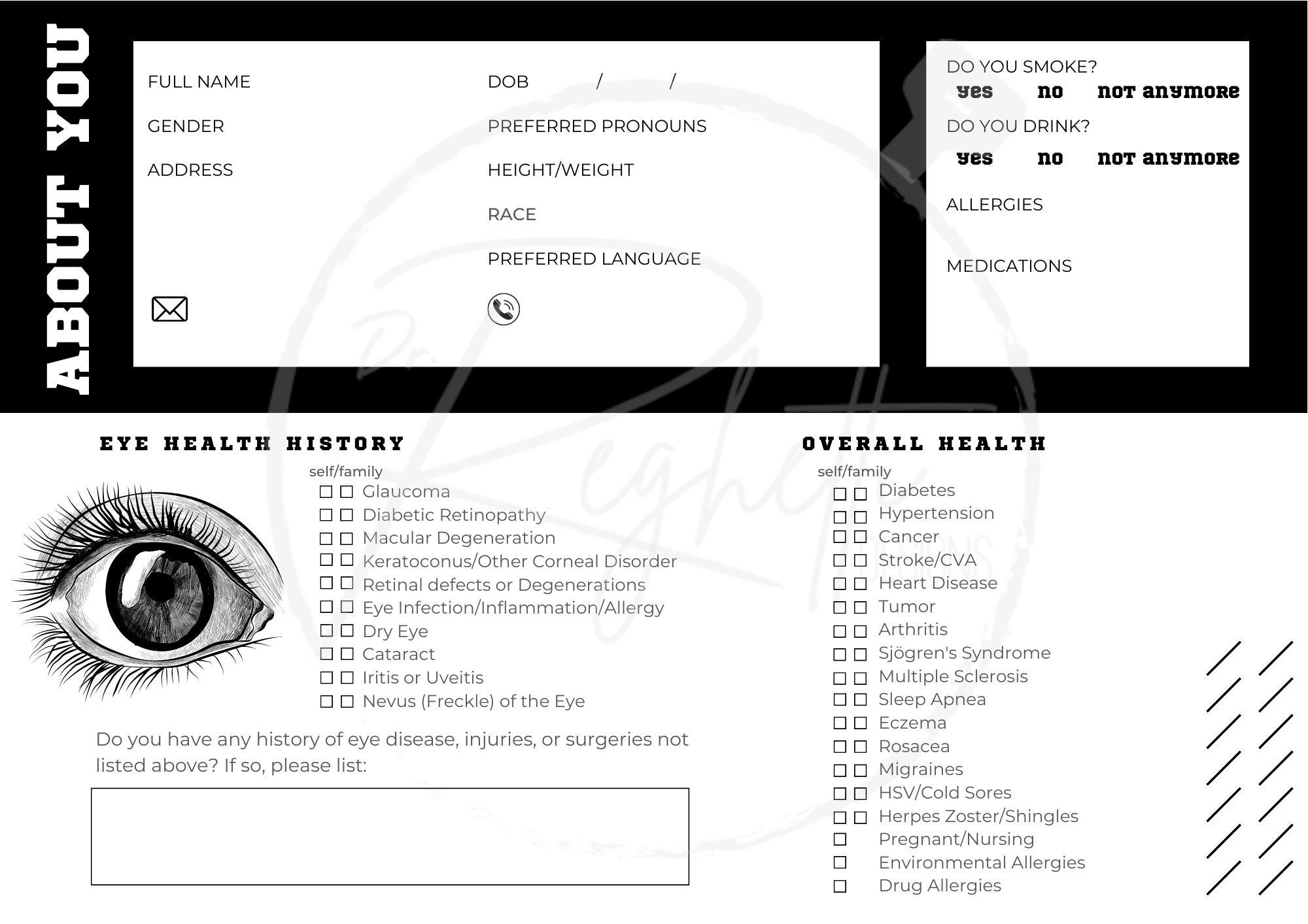 Fillable PDF Version of Condensed Modern Intake Form for Optometrists ...