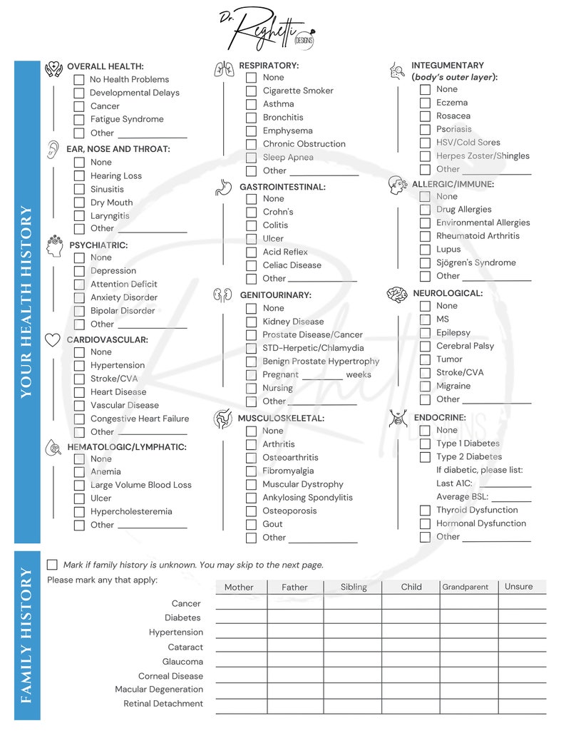 Condensed Intake Form With Pretesting Section - Etsy