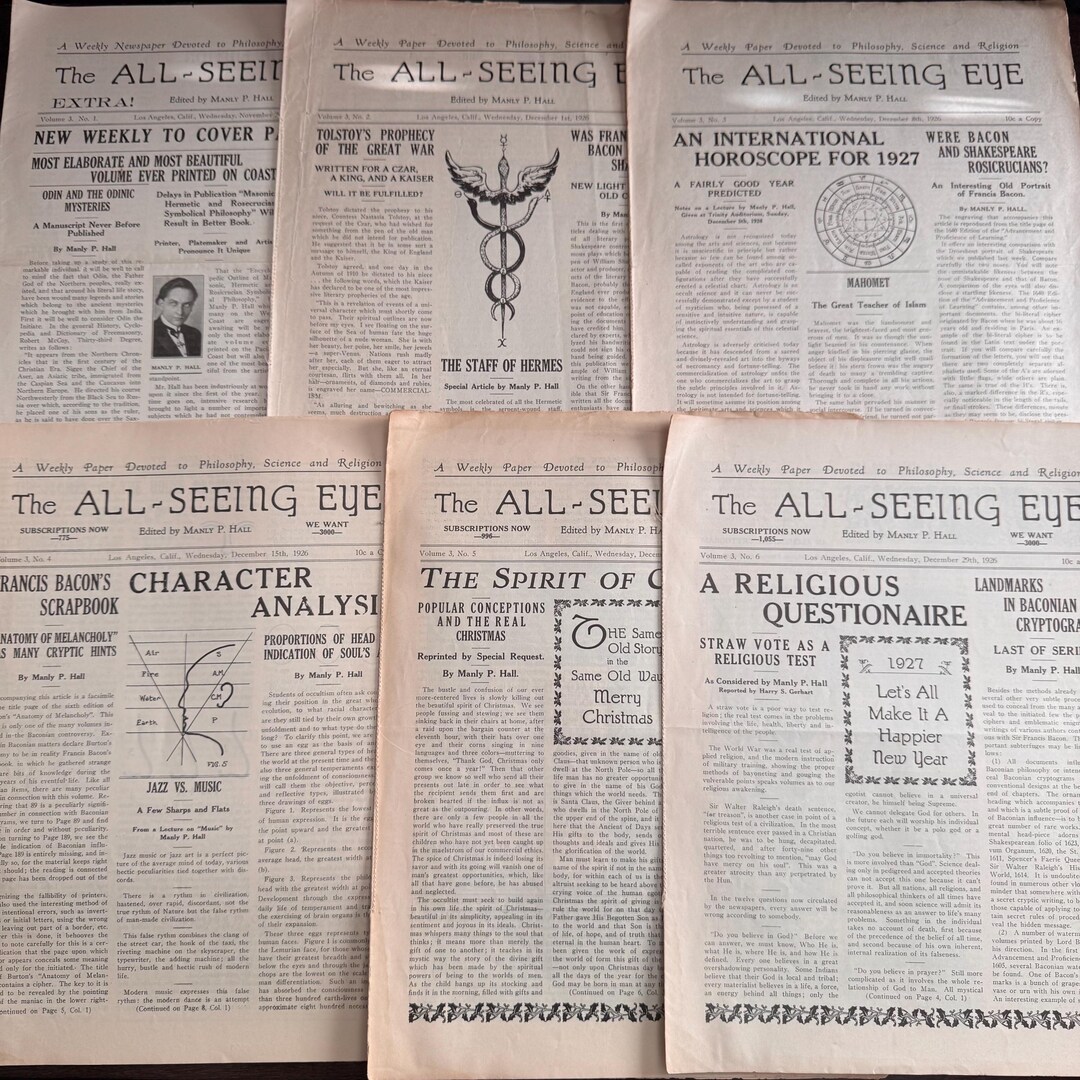 The All Seeing Eye, Manly P Hall Volume Lll 1926-1927 # 1 - 21 - Occult ...