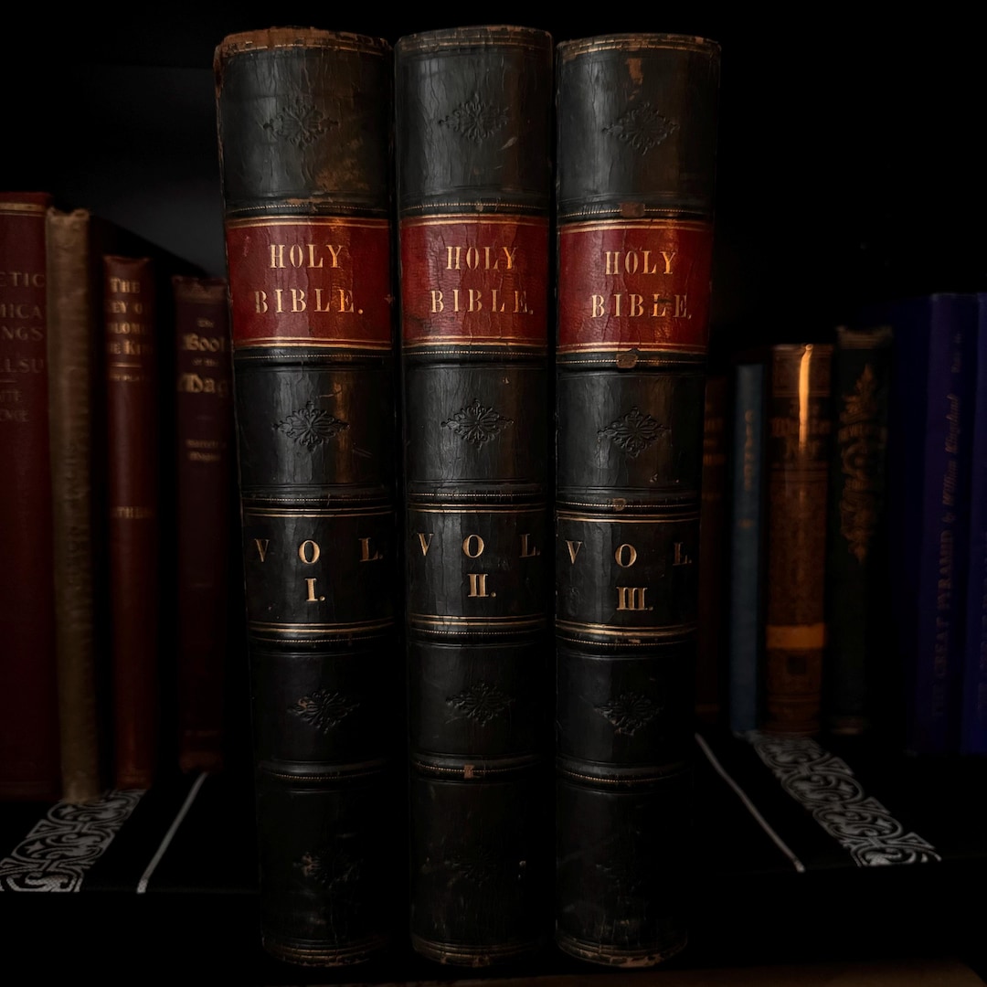 1800s KJV BIBLE SET 3 Volumes New & Old Testament Illustrated Black ...