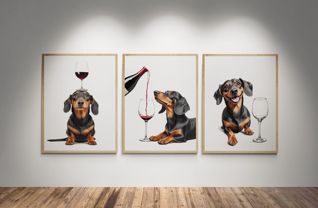 Dachshund Wall Art | Weiner Dog Wine Series of 3 Prints | Wall Art ...