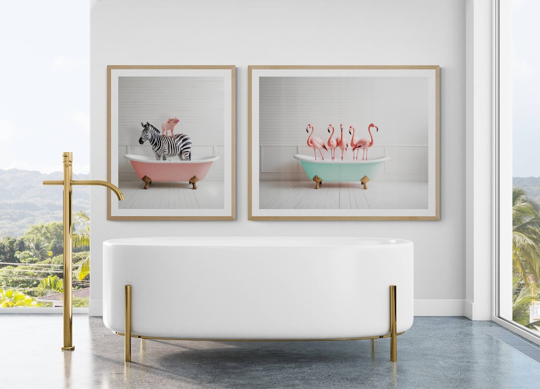 Children's Bathroom Wall Art | Safari Animals in Bathtubs | Colorful ...