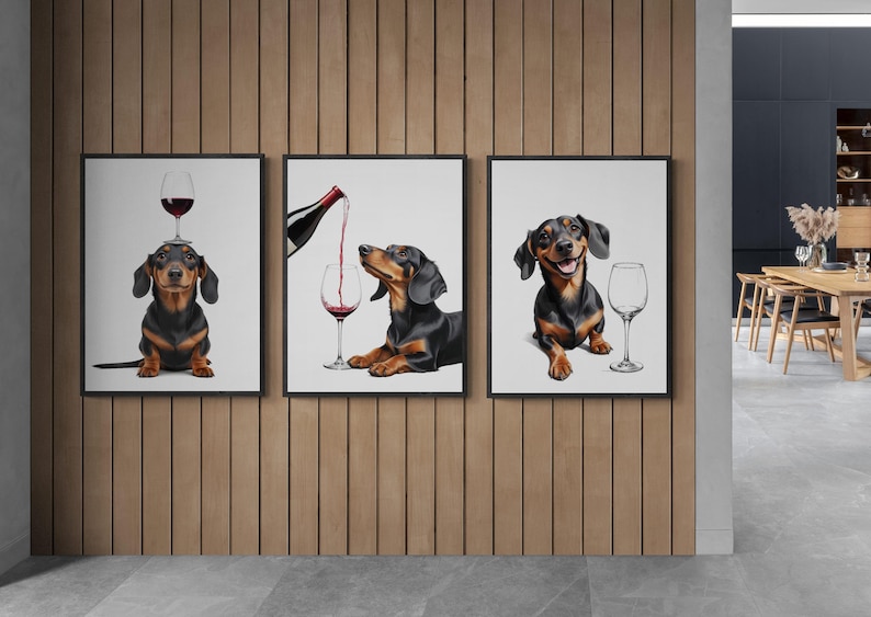 Dachshund Wall Art | Weiner Dog Wine Series of 3 Prints | Wall Art ...