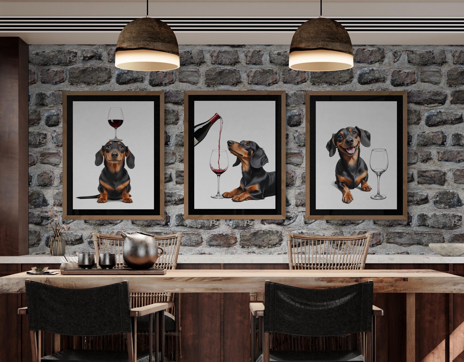 Dachshund Wall Art | Weiner Dog Wine Series of 3 Prints | Wall Art ...
