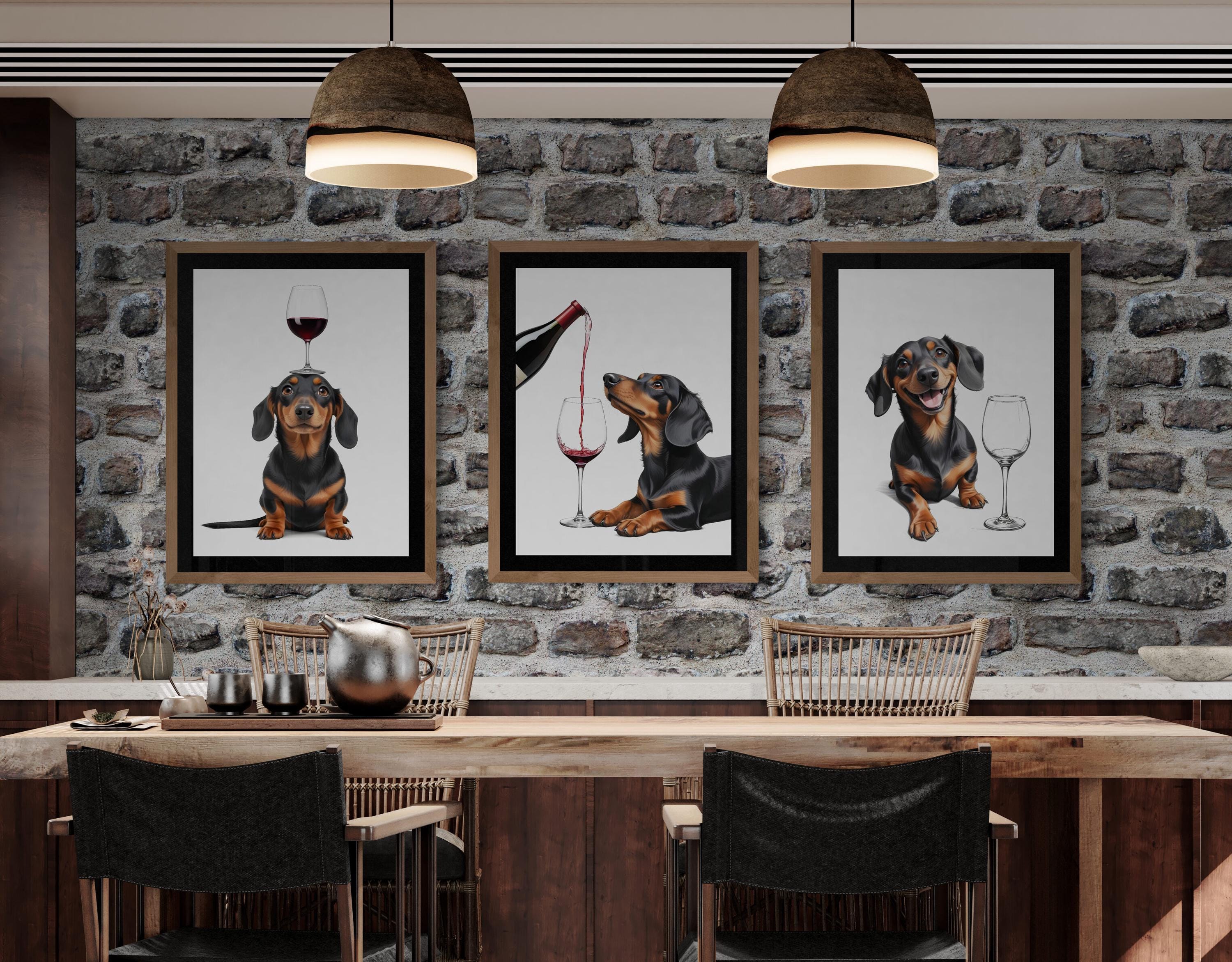 Dachshund Wall Art | Weiner Dog Wine Series of 3 Prints | Wall Art ...