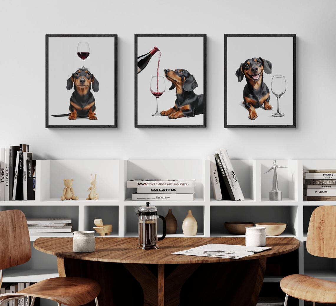 Dachshund Wall Art | Weiner Dog Wine Series of 3 Prints | Wall Art ...