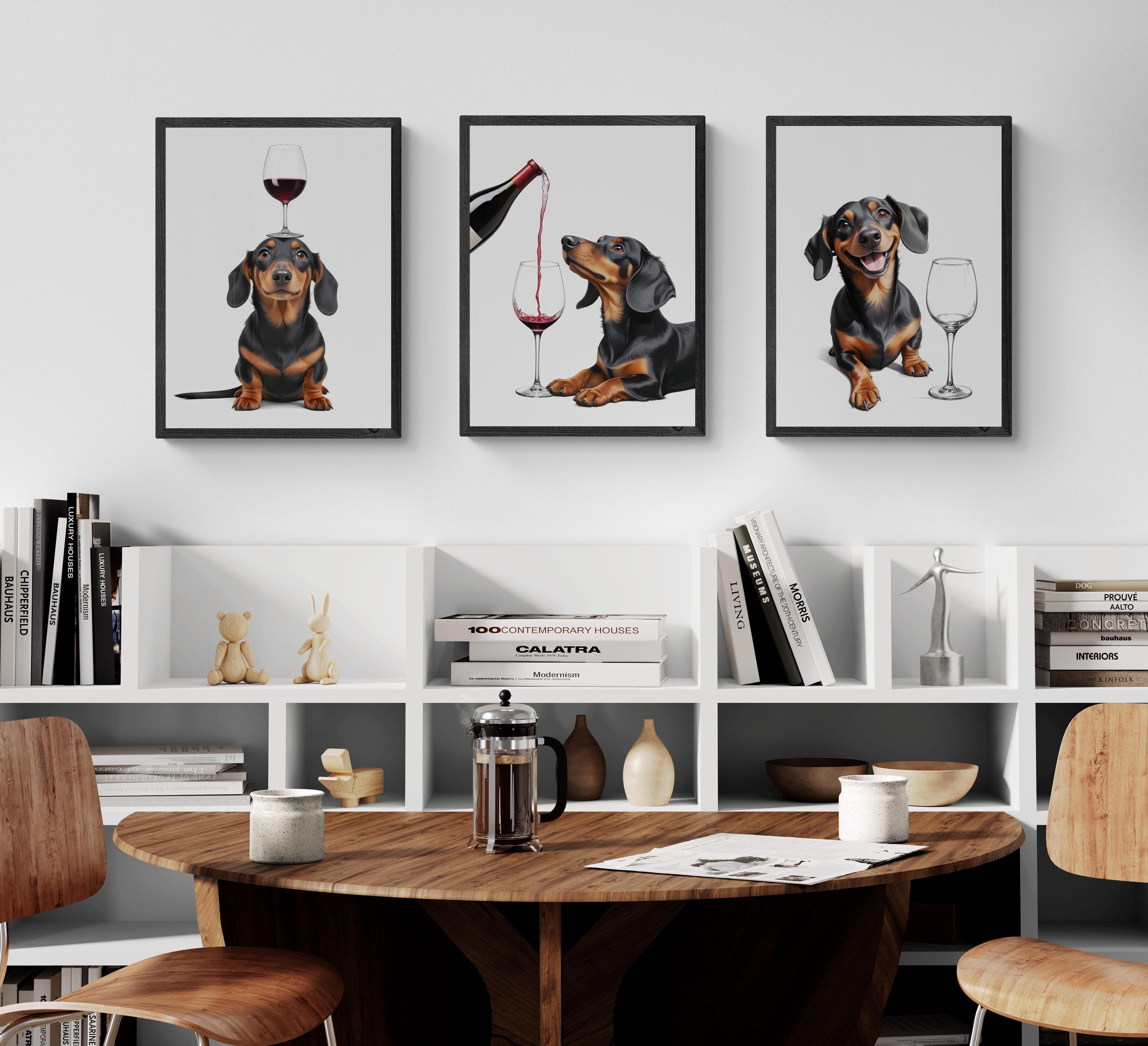 Dachshund Wall Art | Weiner Dog Wine Series of 3 Prints | Wall Art ...