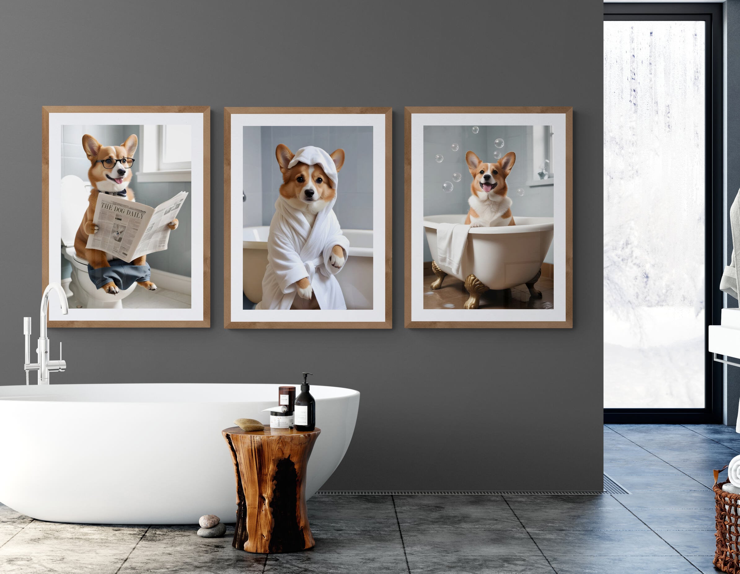 Pembroke Welsh Corgi Wall Art Print for Bathroom Dog on Toilet and Dog ...