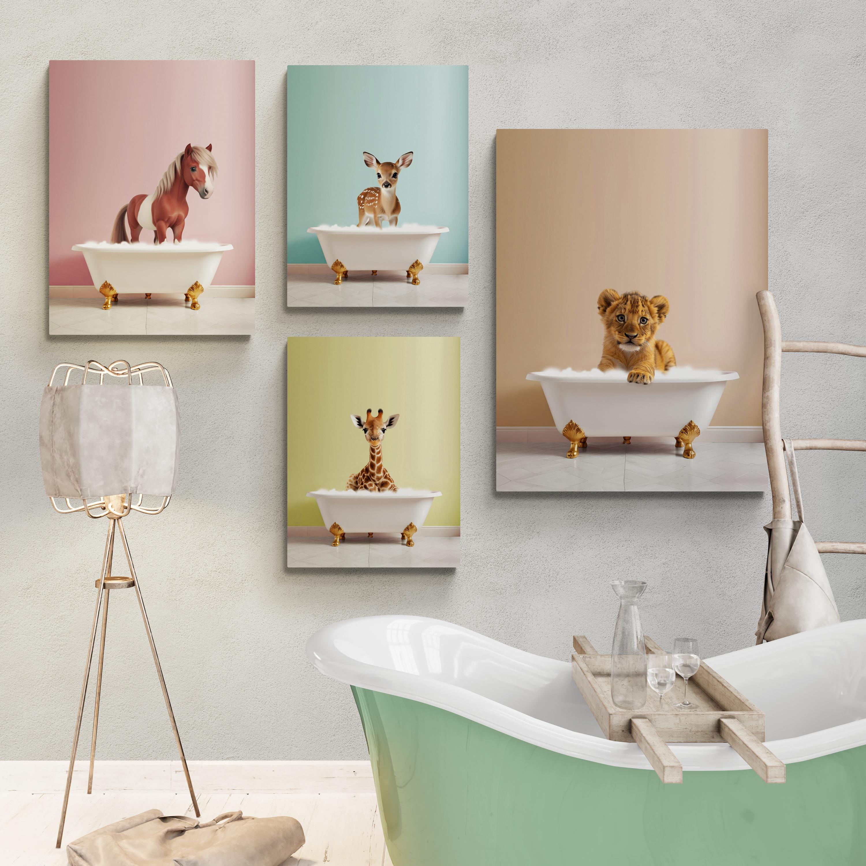 Childrens Bathroom Art Prints, Baby Safari Animals in Bathtubs, Kids ...