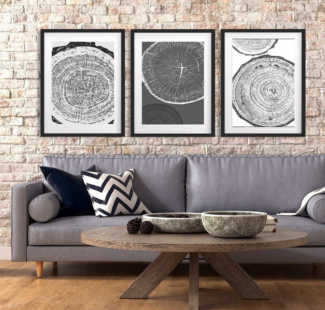 Tree Ring Art Set of 3, Forest Art, Neutral Wall Art, Tree Stump Art ...