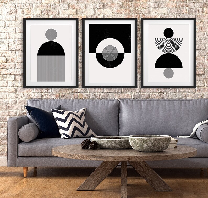 Arte de pared moderno de mediados de siglo, juego de 3 impresiones ...