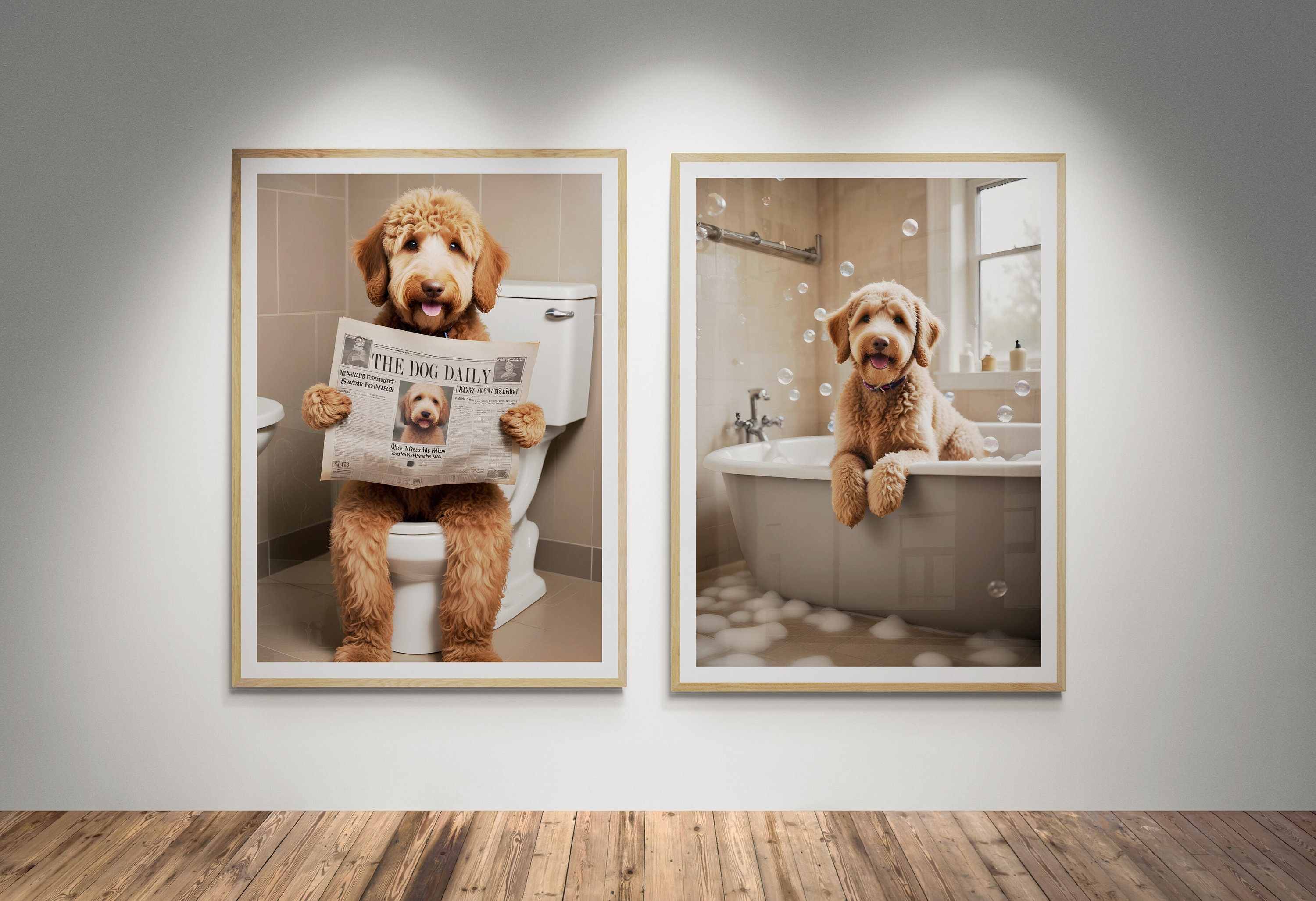 Labradoodle Dog Prints for Bathroom, Set of 2 Prints for Kids Bathroom ...