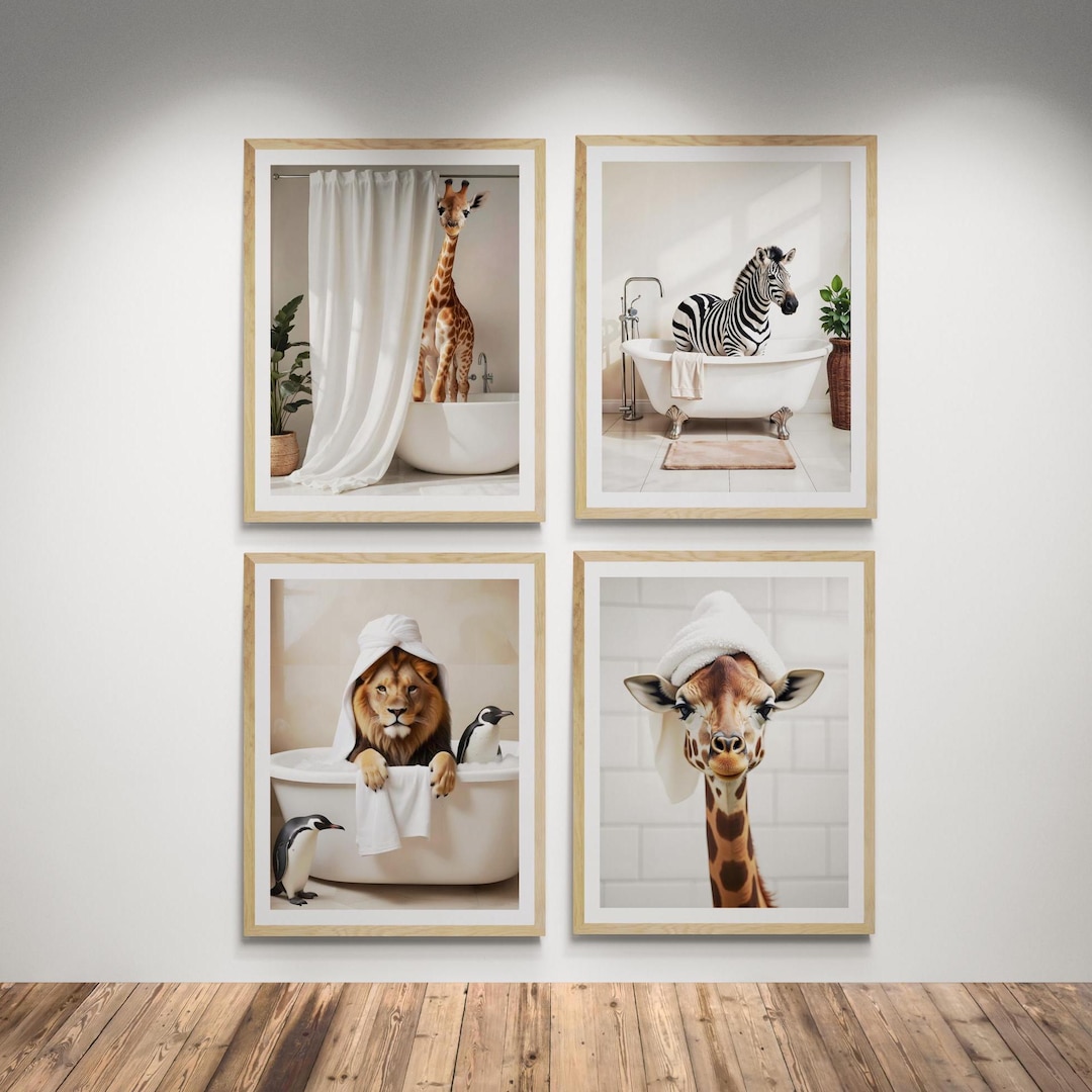 Safari Animal Bathroom Art, Exotic Animals Bathroom Art, Kids Bathroom ...