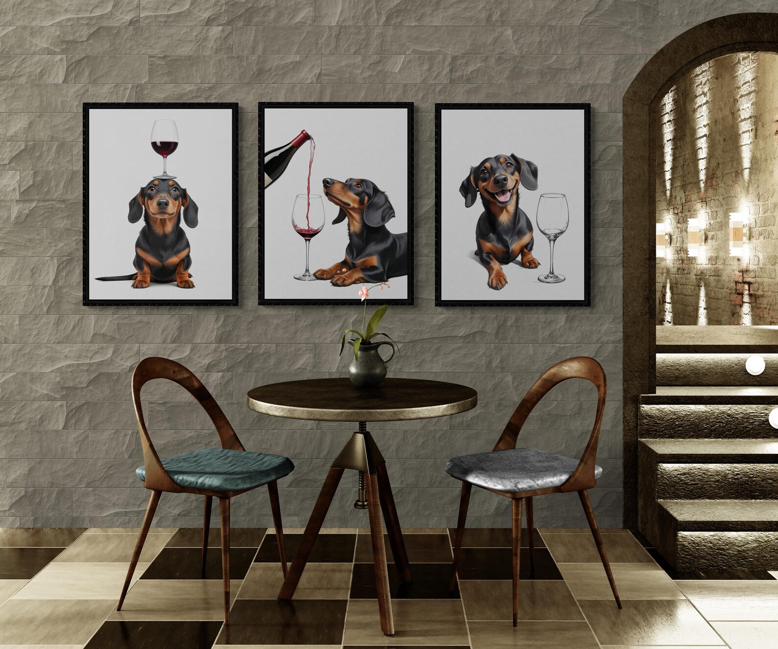 Dachshund Wall Art | Weiner Dog Wine Series of 3 Prints | Wall Art ...