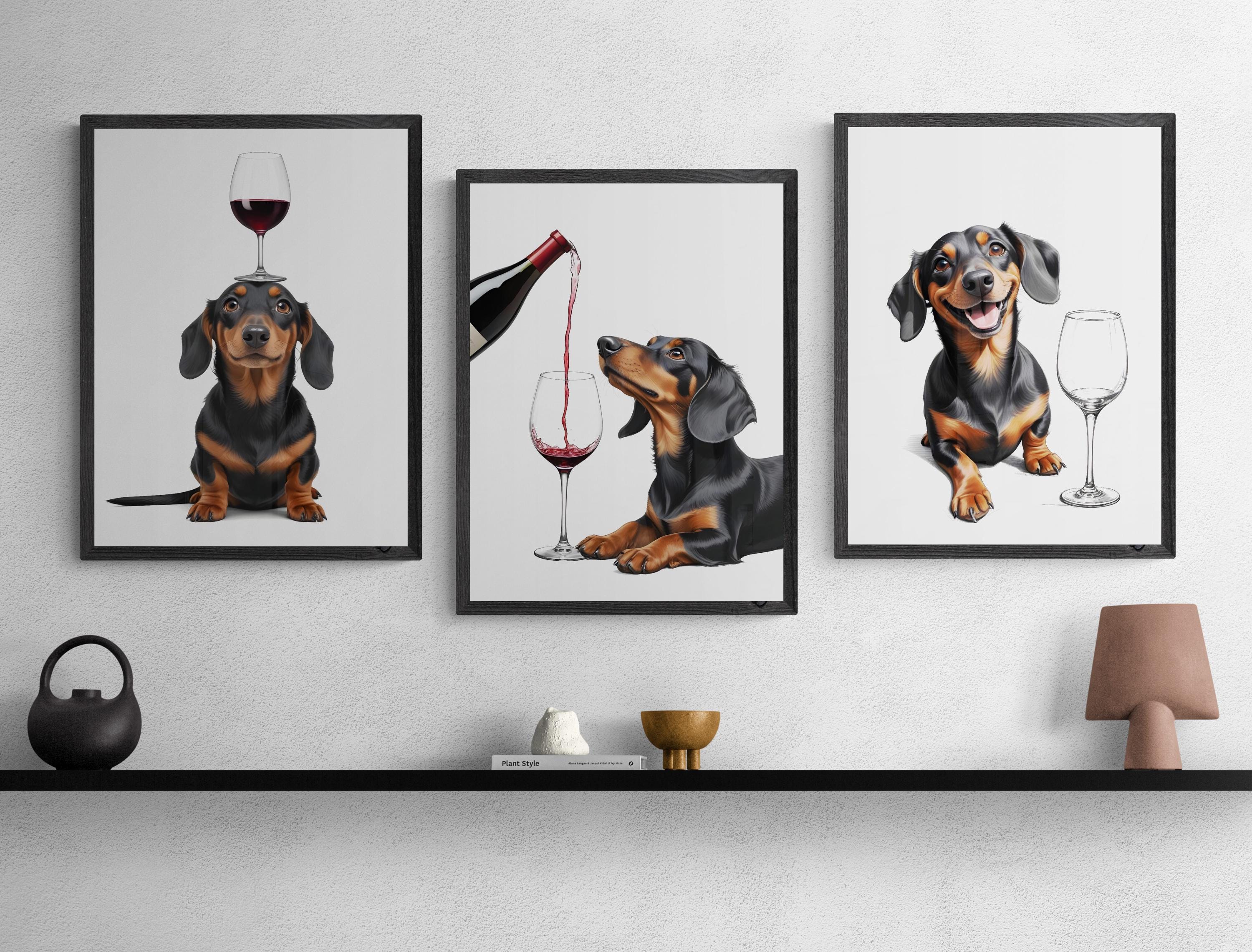 Dachshund Wall Art | Weiner Dog Wine Series of 3 Prints | Wall Art ...