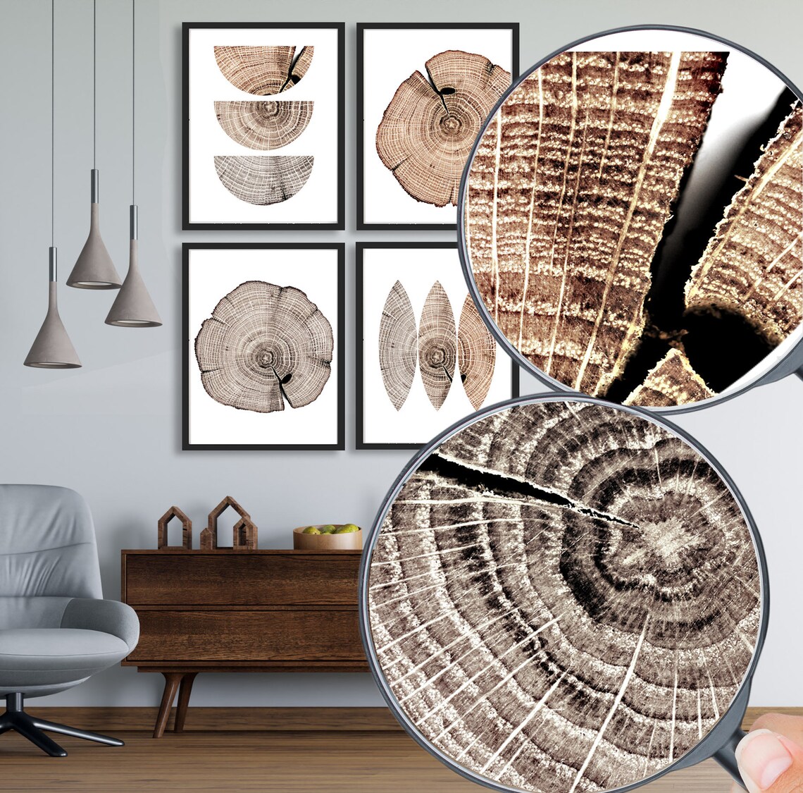 Tree Stump Prints Gallery Wall Art Variety Set of 5, Boho Wall Art ...