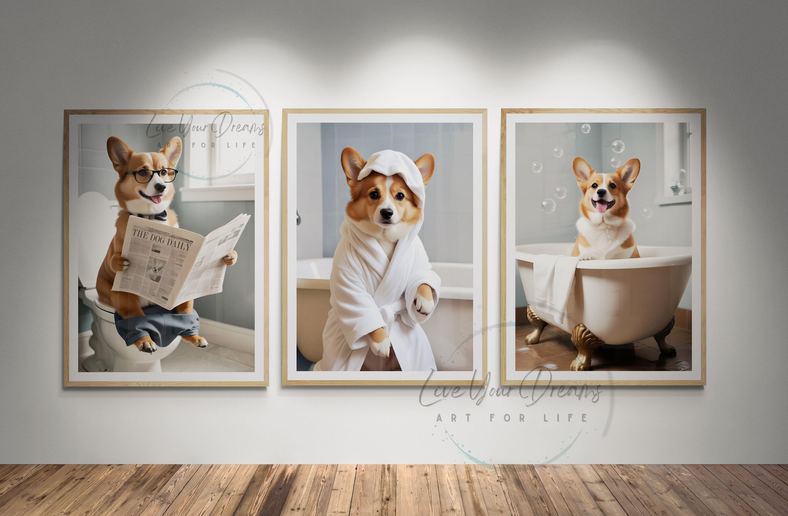Pembroke Welsh Corgi Wall Art Print for Bathroom Dog on Toilet and Dog ...