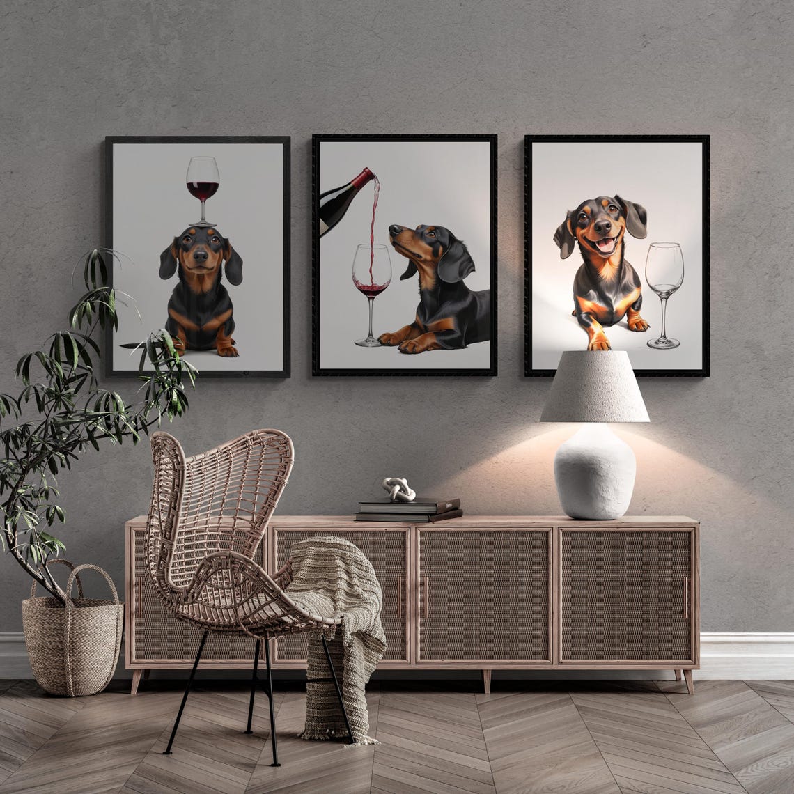 Dachshund Wall Art | Weiner Dog Wine Series of 3 Prints | Wall Art ...