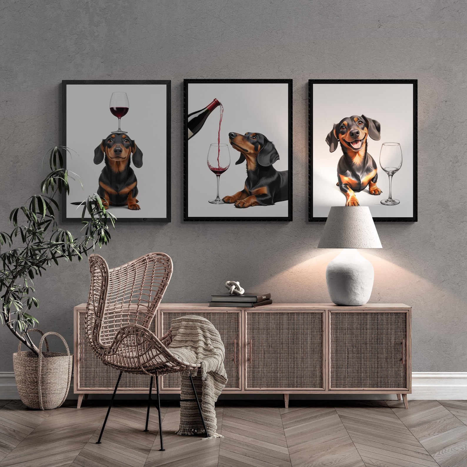 Dachshund Wall Art | Weiner Dog Wine Series of 3 Prints | Wall Art ...