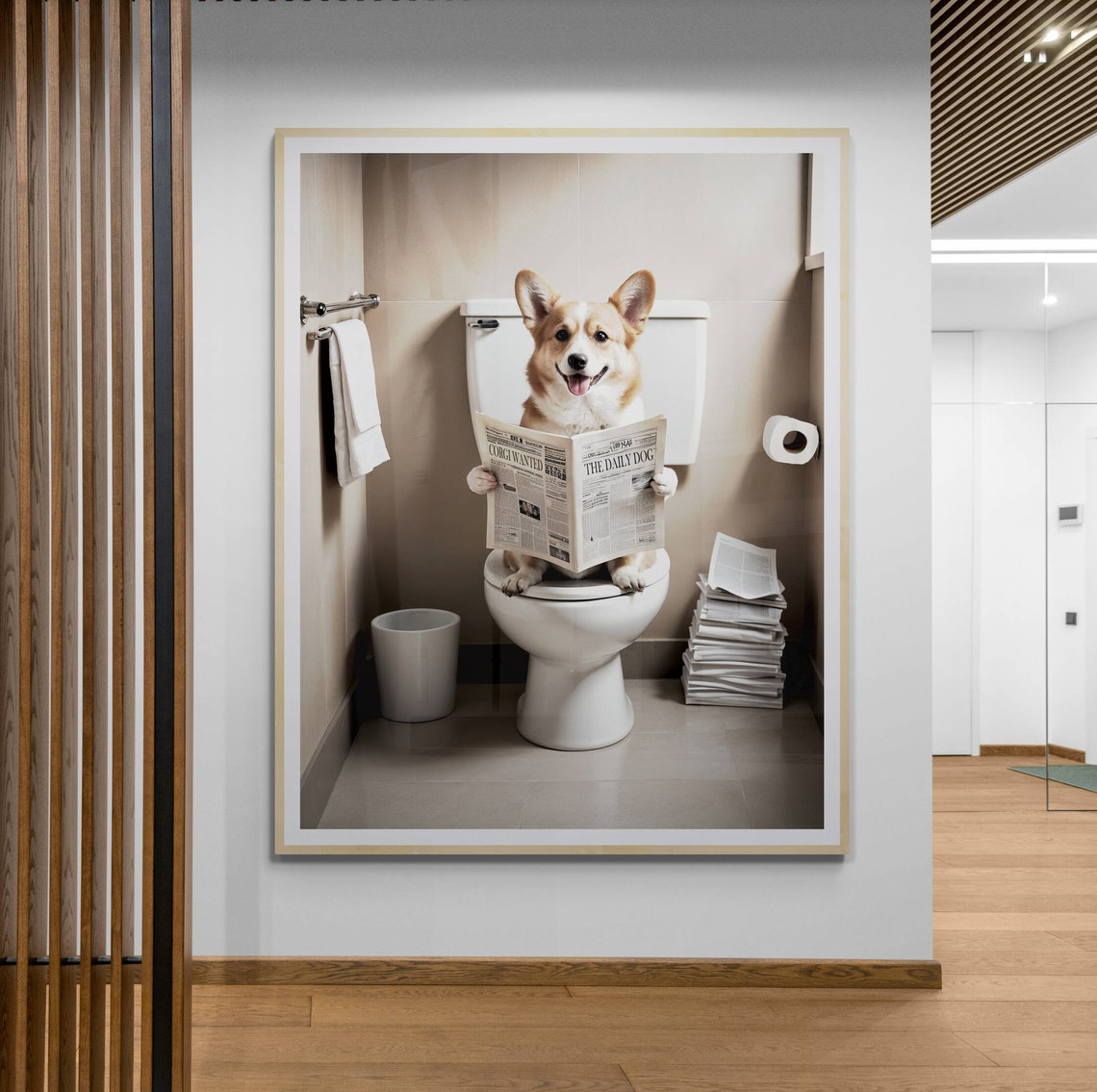 Corgi Dog on Toilet and in Bath Tub | Corgi Bathroom Prints | Bathroom ...