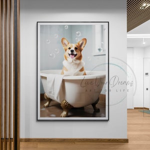 Pembroke Welsh Corgi Wall Art Print for Bathroom | Dog on Toilet and ...