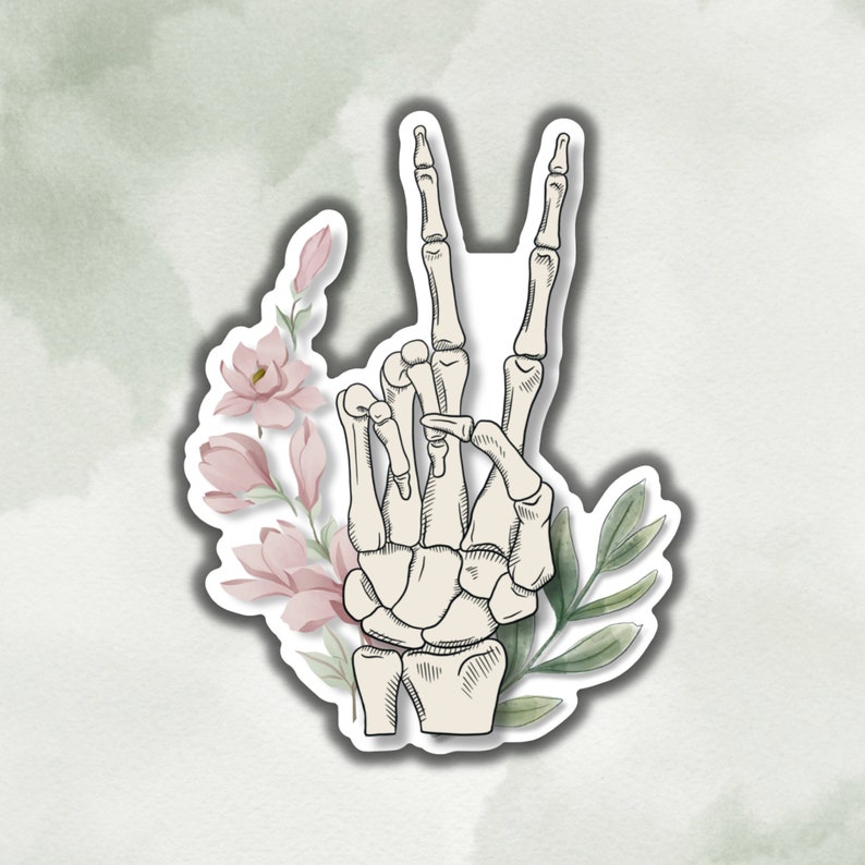 Floral Skeleton Peace Sign Vinyl Sticker - Etsy