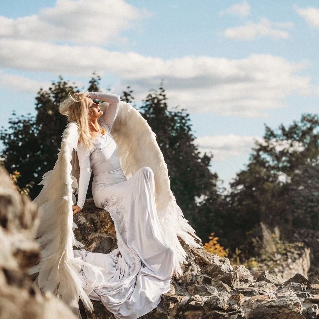 Angel Big White Wings & White Long Dress ''angel at the Castle'' - Etsy