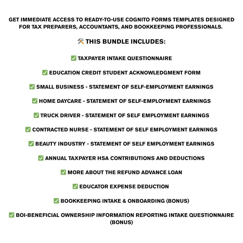 Tax Preparation Client Intake Forms Bundle (editable in Cognito Forms ...