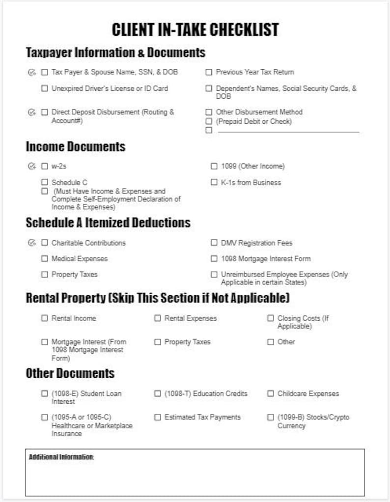 Taxpayer Questionnaire: Client In-take Onboarding Forms (editable ...