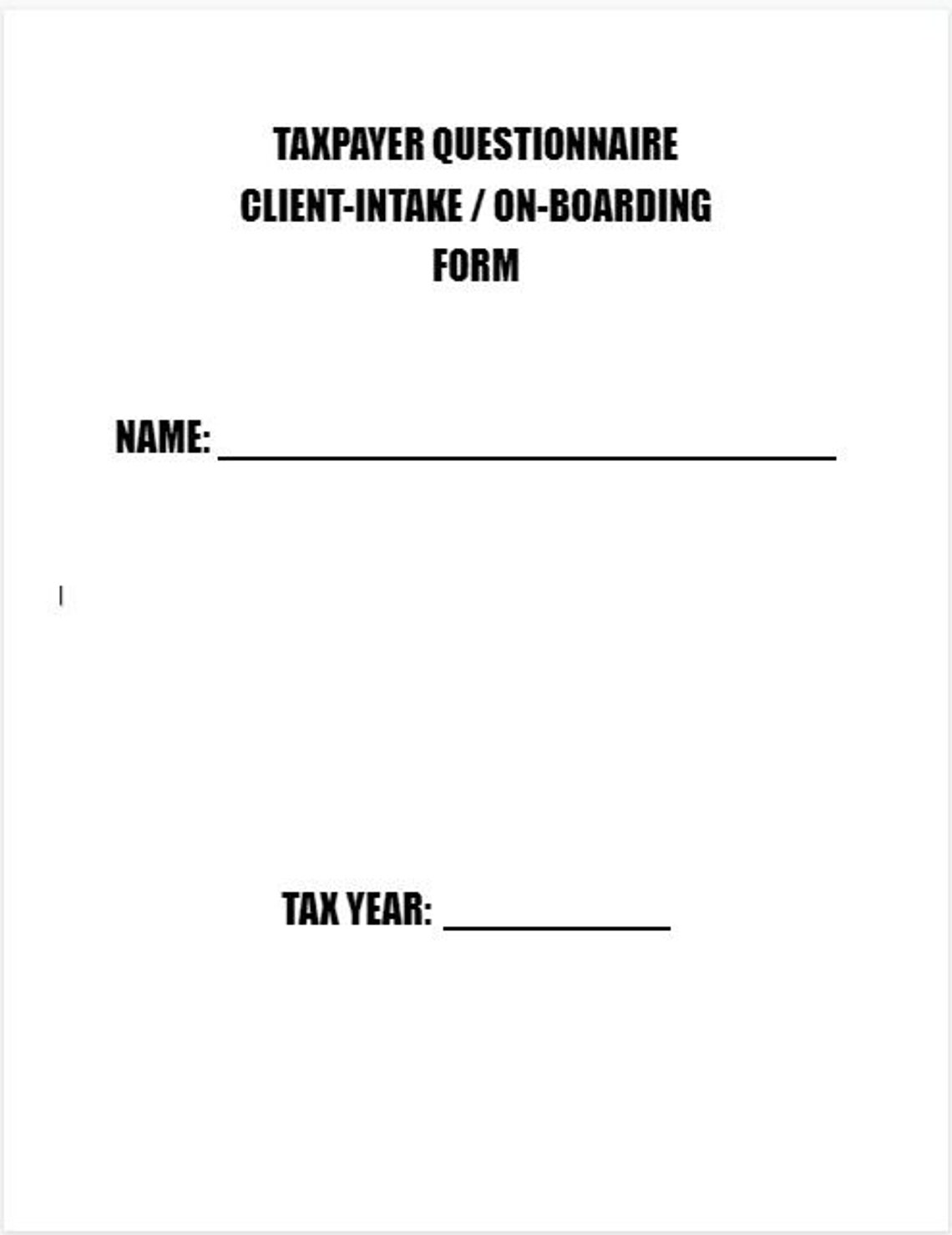 Taxpayer Questionnaire: Client In-take Onboarding Forms (editable ...