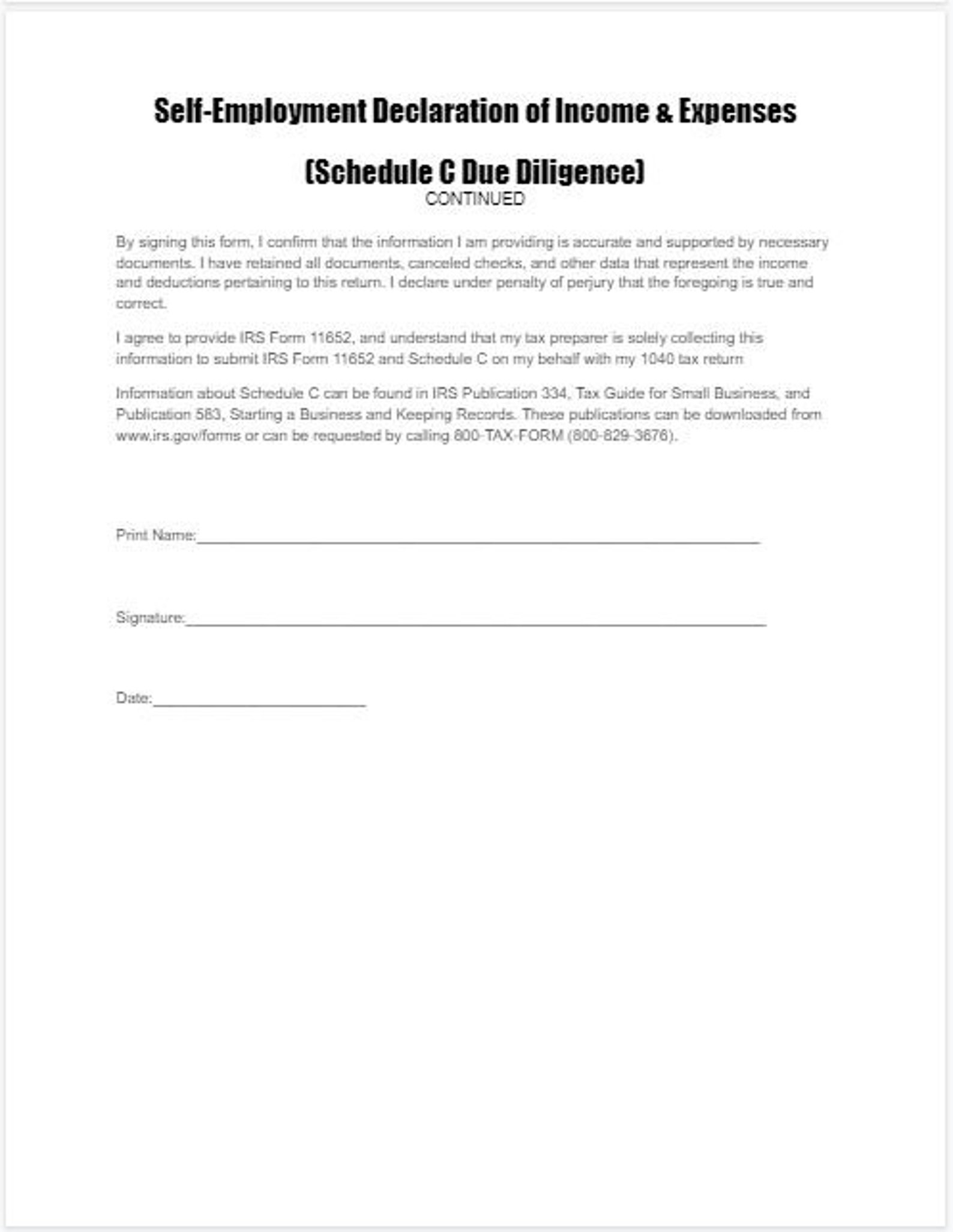 Tax Preparer | Self-employment Declaration of Income and Expenses | Tax ...