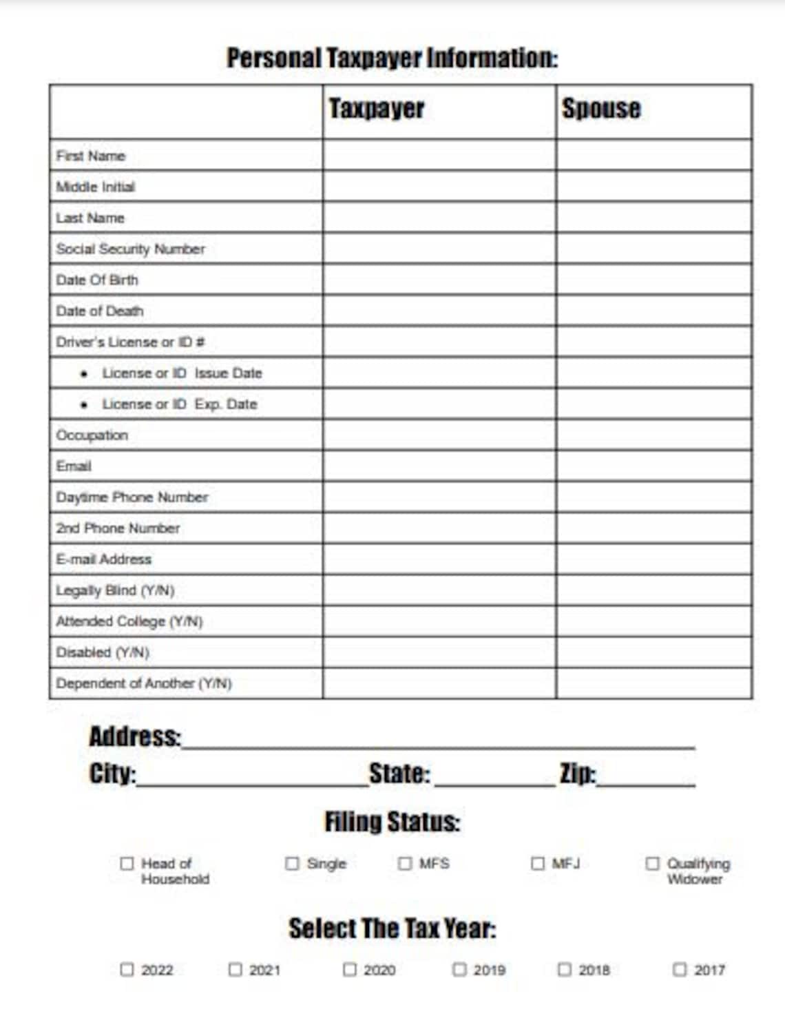 Tax Preparer Forms | Tax Firm Forms |tax Office Forms | Client In-take ...
