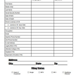 Taxpayer Information In-take Forms: Tax Office Client Questionnaire ...