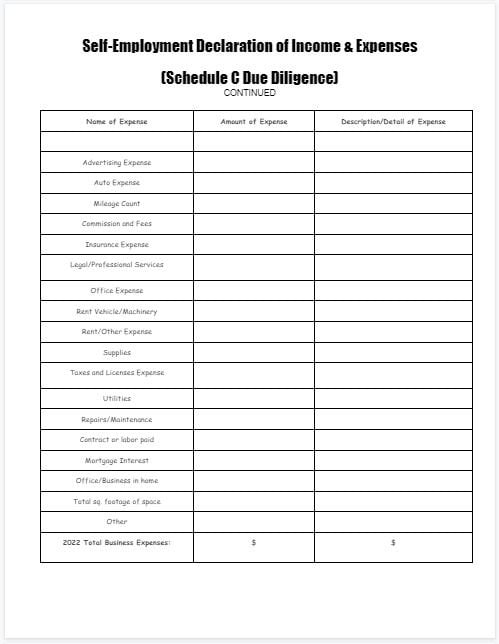 Self-employment Income & Expenses Form (digital Download) - Etsy