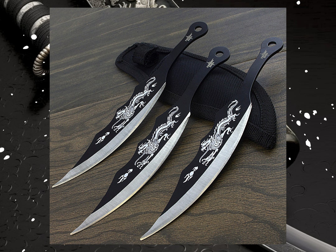 3 Pc Dragon Ninja 7 Kunai Throwing Knife Set W/ Sheath - Etsy