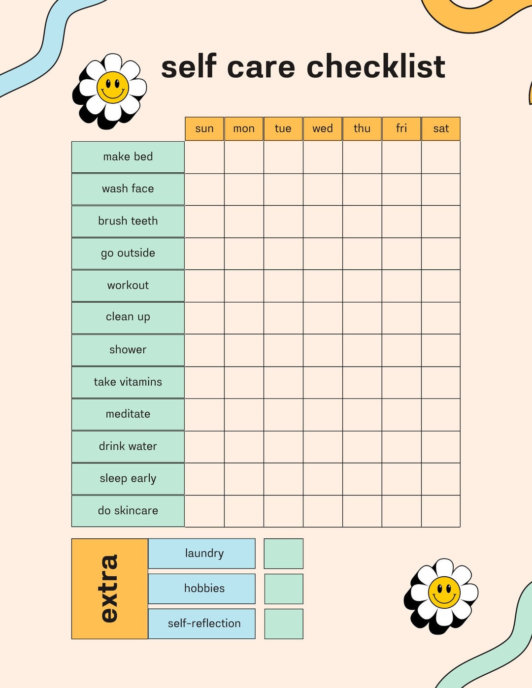 Self Care Checklist - Etsy