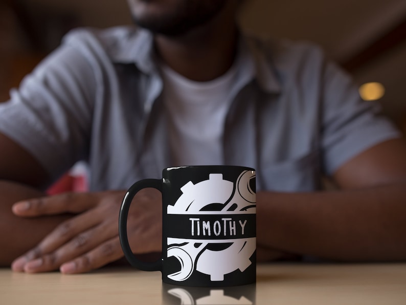 Custom Mechanic Mug With Wrench, Personalized Black Coffee Mug, Custom ...