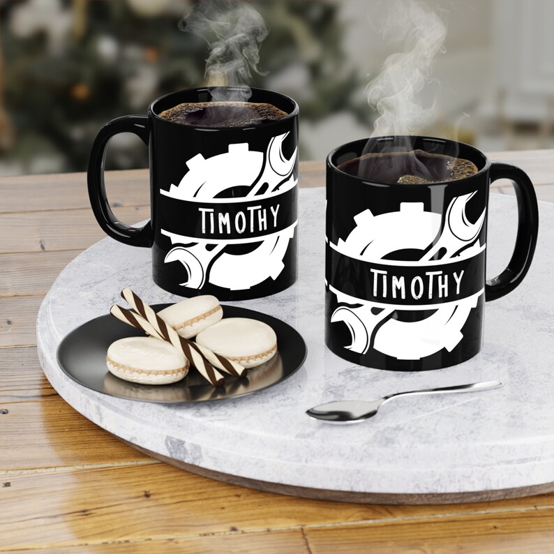 Custom Mechanic Mug With Wrench, Personalized Black Coffee Mug, Custom ...