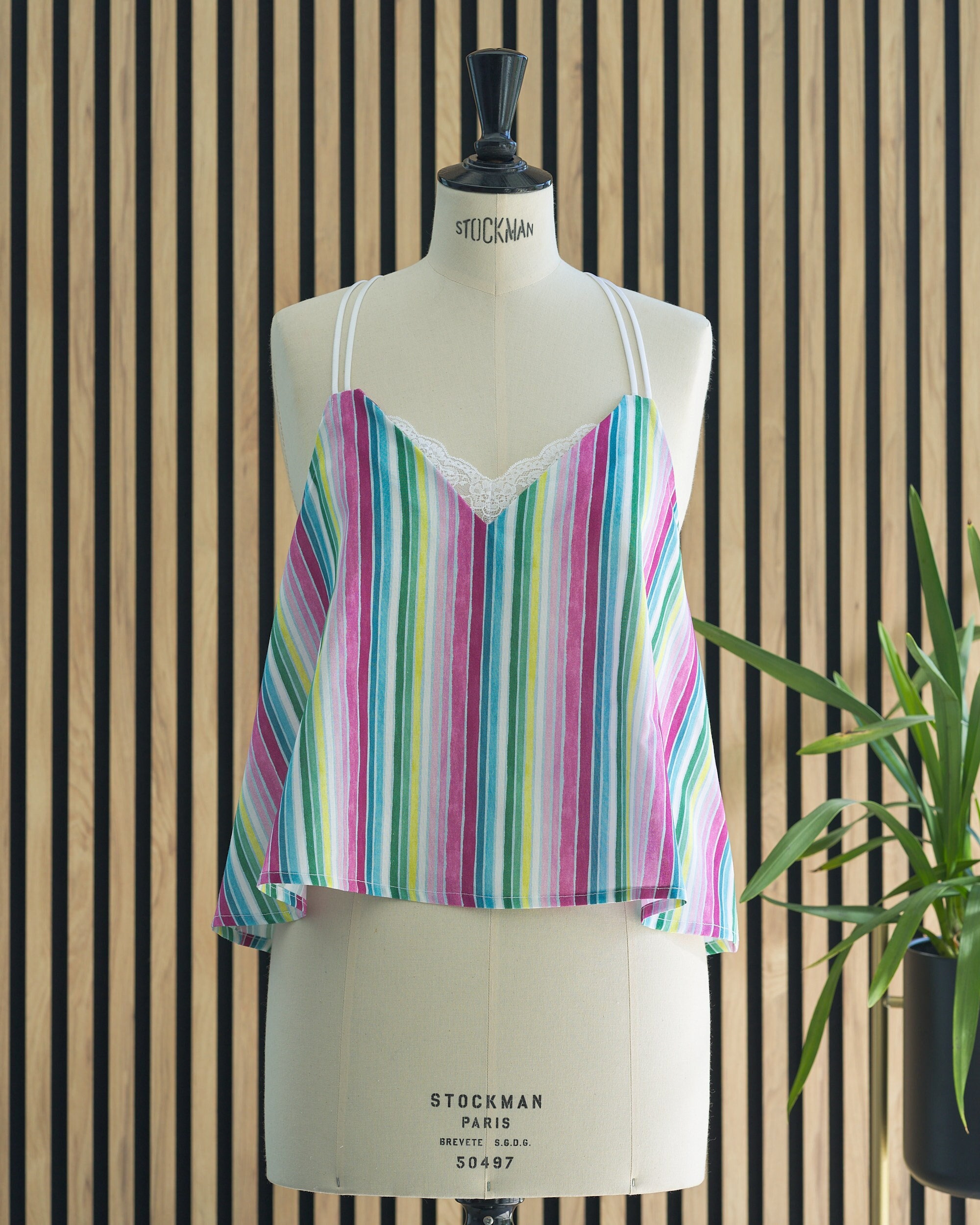 Colorful Striped Camisole Top With Lace Trim-handmade Cotton Camisole ...